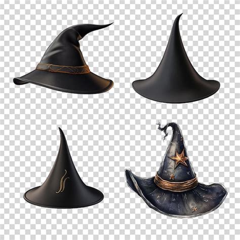 투명한 배경에 고립 된 마녀 모자 Png 세트 프리미엄 Psd 파일