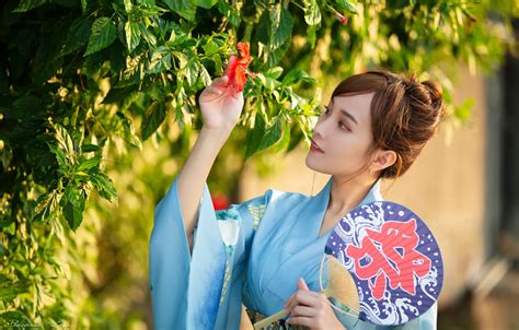 Wallpaper Flower Leaves The Sun Branches Pose Model Portrait
