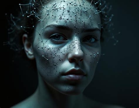 Neural Network Overlay On A Human Face At Night Generative Ai Premium