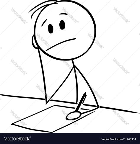 Cartoon Man Writing On Paper With Pen Thinking Vector Image