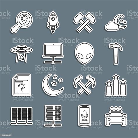 Set Line Car Wash Ranking Star Hammer Two Crossed Hammers Computer Network Ufo Abducts Cow