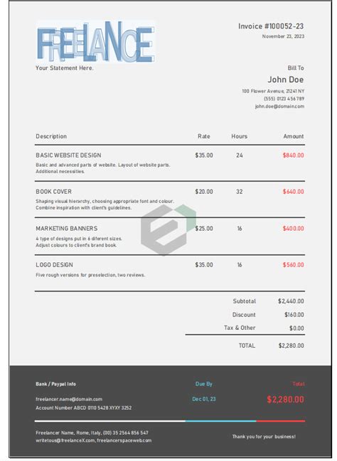 [free] download freelancer invoice template in excel
