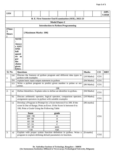 Pythonprogramming 22plu105b Modelquestion Paper 2 Pdf Python Programming Language