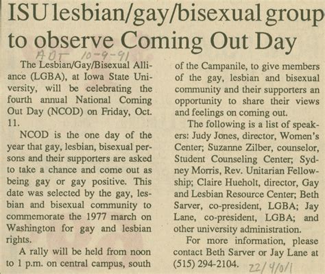 Isu Lesbian Gay Bisexual Group To Observe Coming Out Day Ames Daily