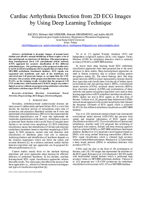 Pdf Cardiac Arrhythmia Detection From 2d Ecg Images By Using Deep Learning Technique