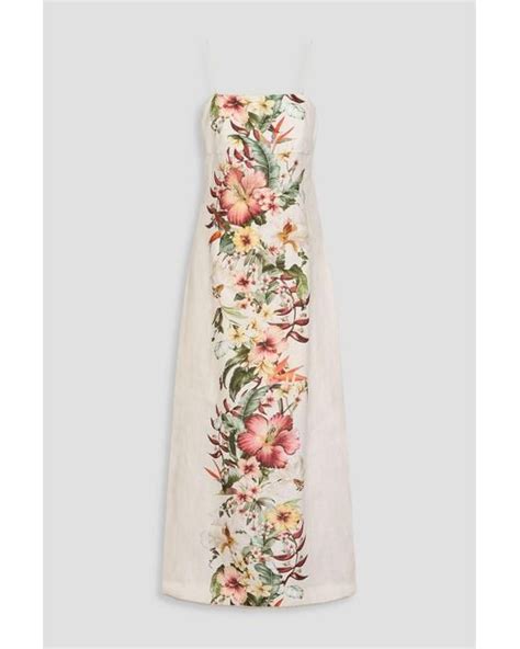 Zimmermann Cutout Floral Print Linen Midi Dress In White Lyst
