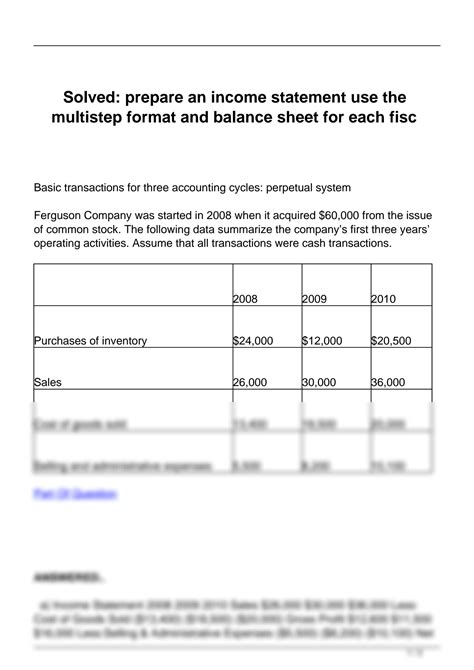 Solution Solved Prepare An Income Statement Use The Multistep Format And Balance Sheet For Each