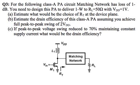 Solved For The Following Class A PA Circuit Matching Network Chegg Com