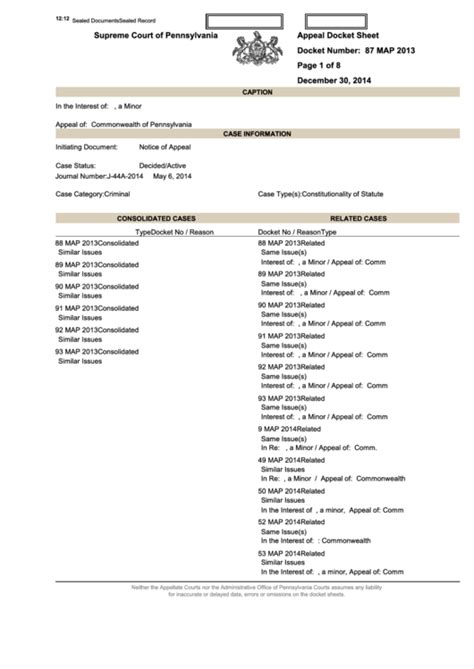 Appeal Docket Sheet Printable Pdf Download