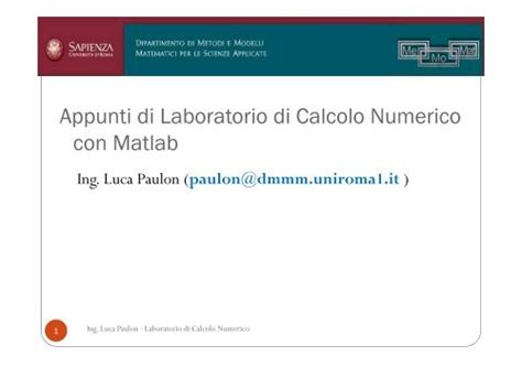 Appunti Di Laboratorio Di Calcolo Numerico Con Matlab