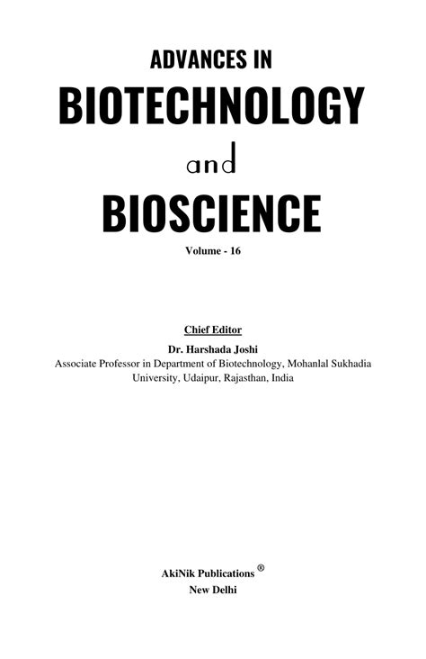 Pdf Advances In Biotechnology And Bioscience