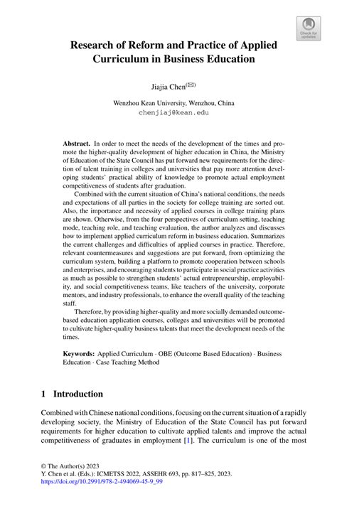 Pdf Research Of Reform And Practice Of Applied Curriculum In Business