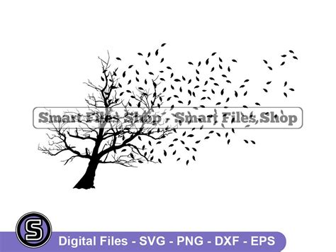 Wind Blowing Leaves Off Tree Svg Wind Svg Windy Svg Autumn Svg Leaves Svg Tree Dxf Tree