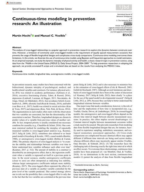 Pdf Continuous Time Modeling In Prevention Research An Illustration