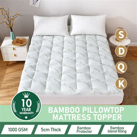 Bamboo Pillowtop Matress Mattress Topper Protector 1000gsm Pad 45cm