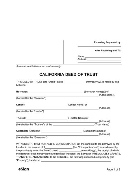 Free California Deed Of Trust Form Pdf Word