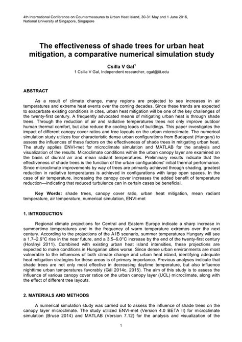 Pdf The Effectiveness Of Shade Trees For Urban Heat Mitigation A Comparative Numerical
