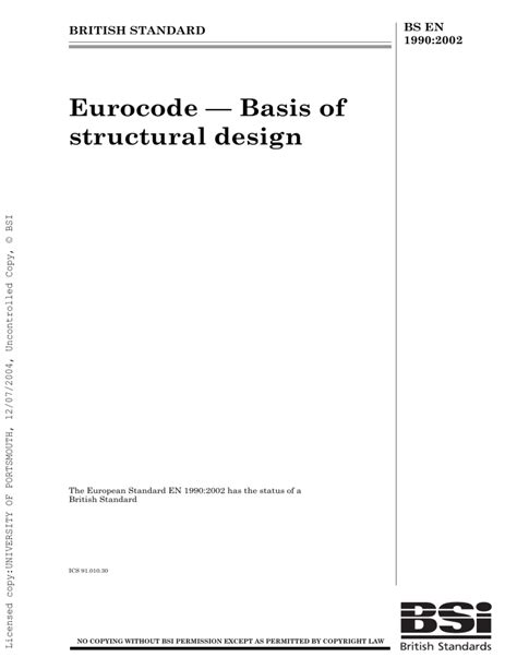 Bs En 1990 Eurocode Basis Of Structural Design