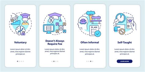 Lifelong Learning Characteristics Onboarding Mobile App Screen Walkthrough 4 Steps Graphic