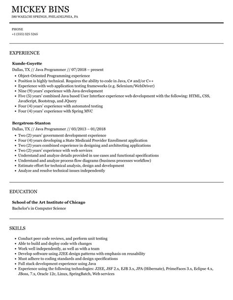 Java Programmer Resume Samples Velvet Jobs
