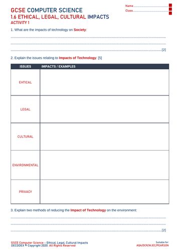 ocr aqa pearson gcse computer science ethical legal cultural