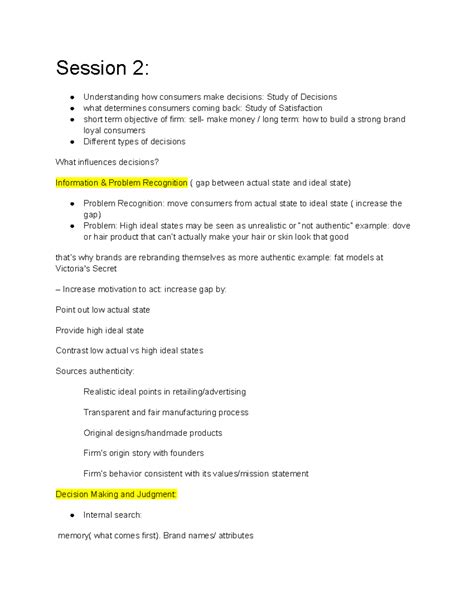 Consumer Behavior Lecture Notes And Video Notes Session 2