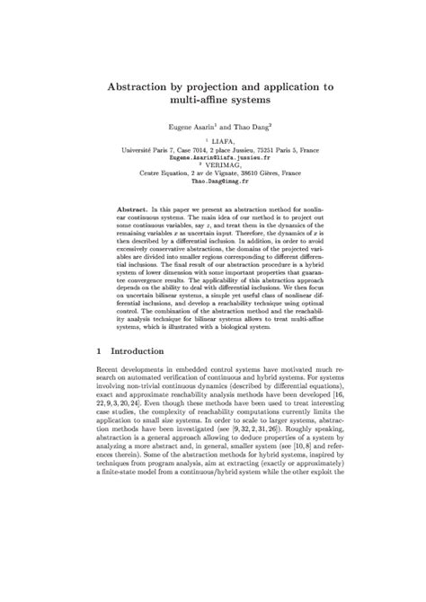Pdf Abstraction By Projection And Application To Multi Affine Systems