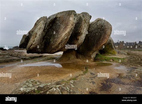 Eroded Rock Formation By Wind Erosion At The Coast In Saint Guénolé