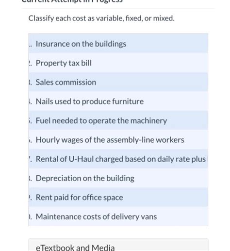 Solved сиптепсиссер тоБез Classify Each Cost As Variable