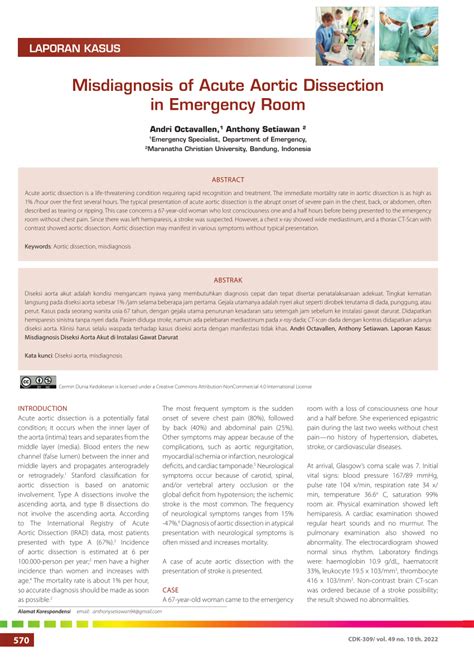 Pdf Misdiagnosis Of Acute Aortic Dissection In Emergency Room