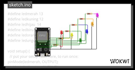 6 Lampu Wokwi Esp32 Stm32 Arduino Simulator