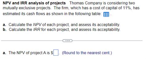 Solved NPV And IRR Analysis Of Projects Thomas Company Is Chegg