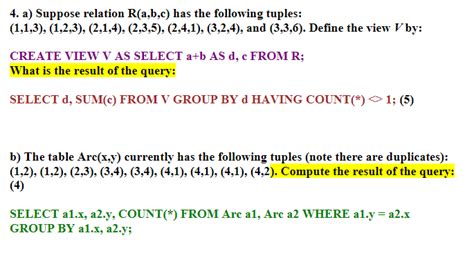 solved 4 a suppose relation r a b c has the following