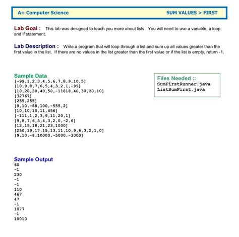 Solved A Computer Science Sum Values First Lab Goal This
