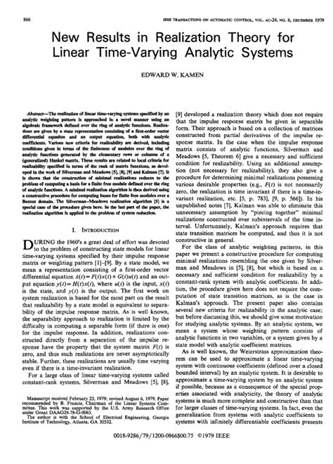Pdf New Results In Realization Theory For Linear Time Varying