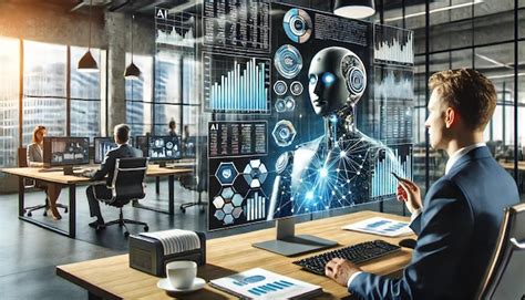 Futuristic Workspaces With Ai Integration Management And Automation Robots And Holograms