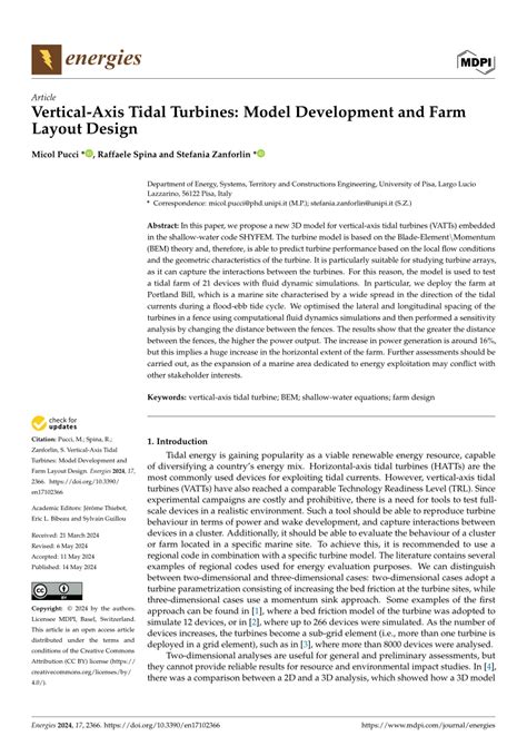 Pdf Vertical Axis Tidal Turbines Model Development And Farm Layout