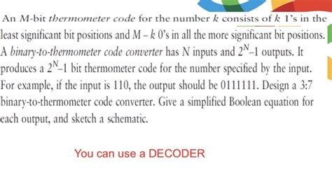 Solved An M Bit Thermometer Code For The Number K Consists