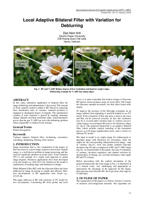 Pdf Local Adaptive Bilateral Filter With Variation For Deblurring