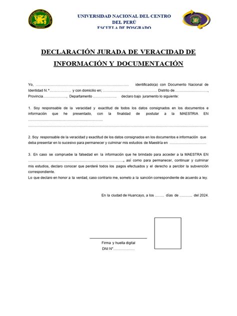 DeclaraciÓn Jurada De Veracidad De La InformaciÓn AdmisiÓn Pdf