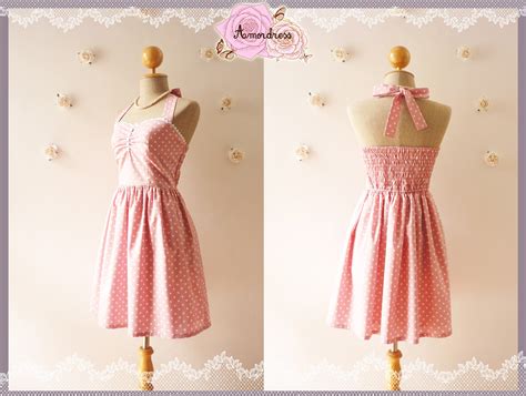 Vintage Style Dress Pink Party Dress Pink Polka Dot Dress Party Dress Pink Bridesmaid Dress
