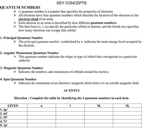 SOLVED KEY CONCEPTS QUANTUM NUMBERS A Quantum Number Is A Number That Specifies The Properties