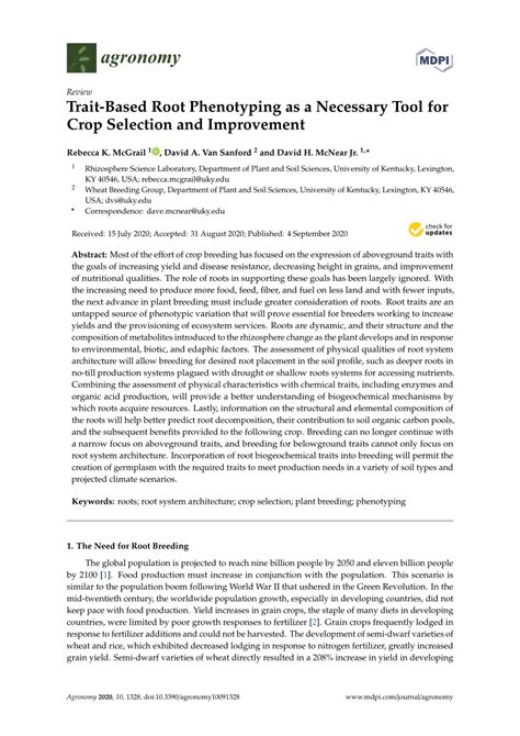 Pdf Trait Based Root Phenotyping As A Necessary Tool For Crop Selection And Improvement