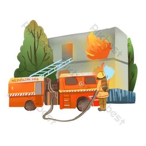 Firefighters Fire Fighting Scene Commercial Illustration Commercial Elements Png Images Psd