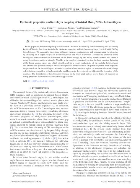 Pdf Electronic Properties And Interlayer Coupling Of Twisted Mos 2 Nbse 2 Heterobilayers