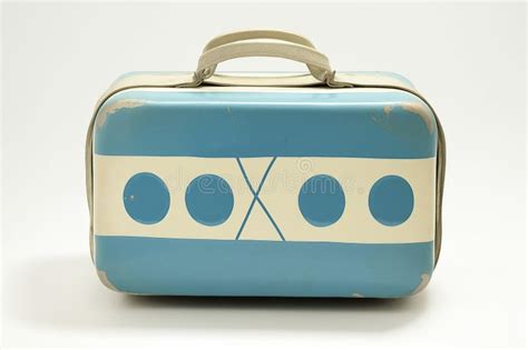 Unique Light Blue Rectangular Container Featuring Two White Stripes And Distinct Circle Designs