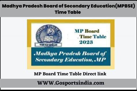 Mp Board 11th Time Table 2024 Class 11 Exam Date Sheet
