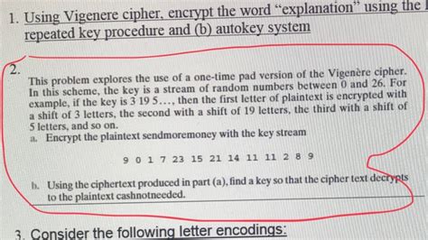 solved 1 using vigenere cipher encrypt the word