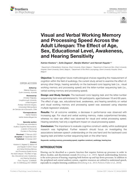 pdf visual and verbal working memory and processing speed across the