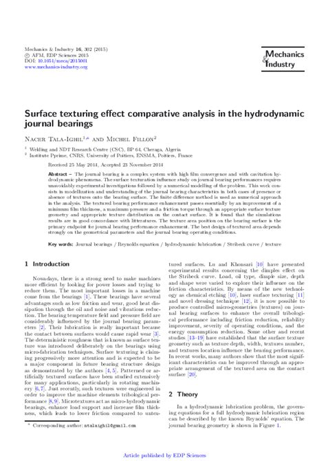 Pdf Surface Texturing Effect Comparative Analysis In The Hydrodynamic Journal Bearings